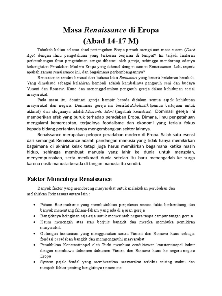 Masa Renaissance Di Eropa | PDF