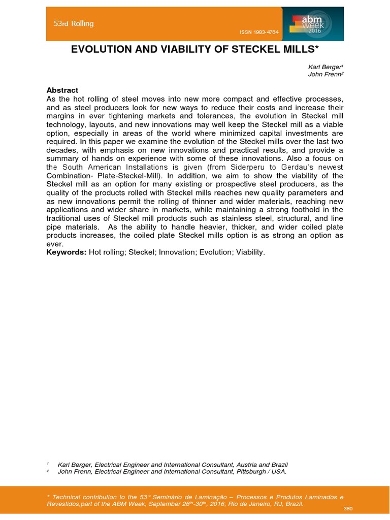 Evolution and Viability of Steckel Mills : Karl Berger John Frenn | PDF ...