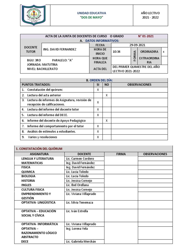 Acta 3ro Bgu A | PDF | Comportamiento | Conceptos psicologicos
