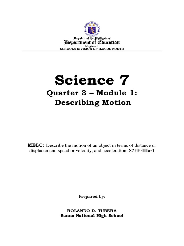 Science 7: Quarter 3 - Module 1: Describing Motion | PDF | Acceleration ...
