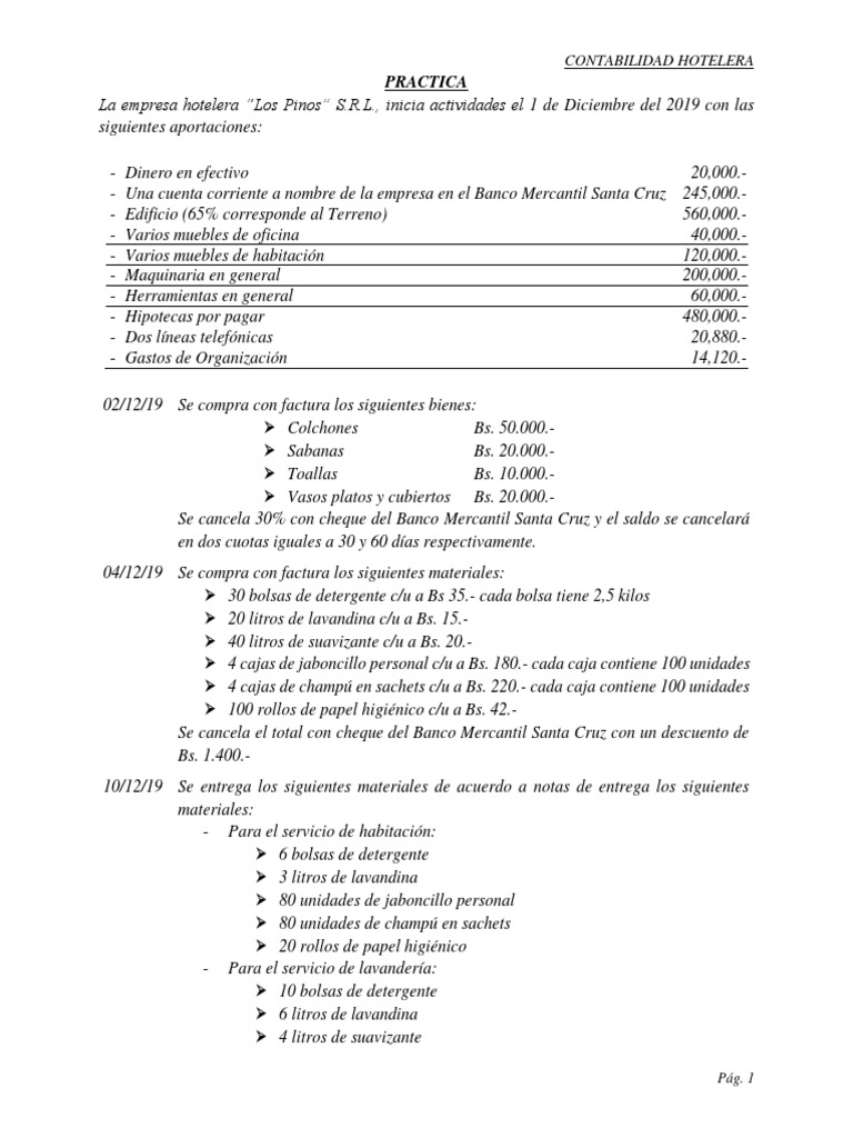 Práctica Contabilidad Hotelera | PDF | Servicios financieros | Economias
