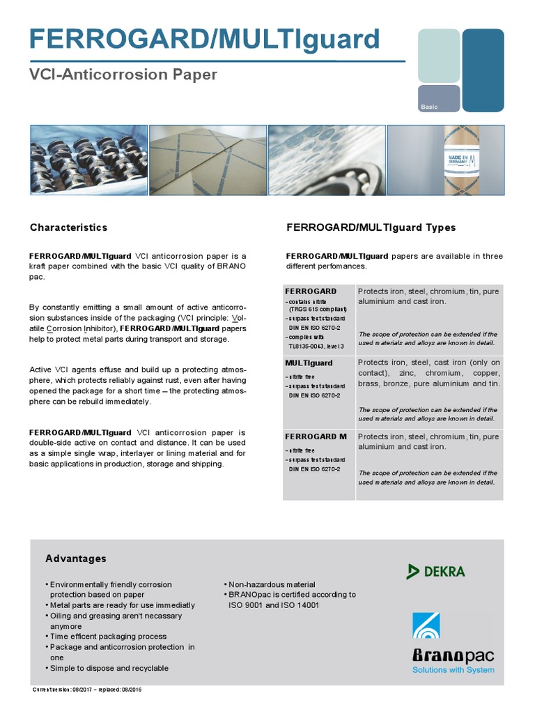 Vci-Anticorrosion Paper: Characteristics Ferrogard/Multiguard Types ...