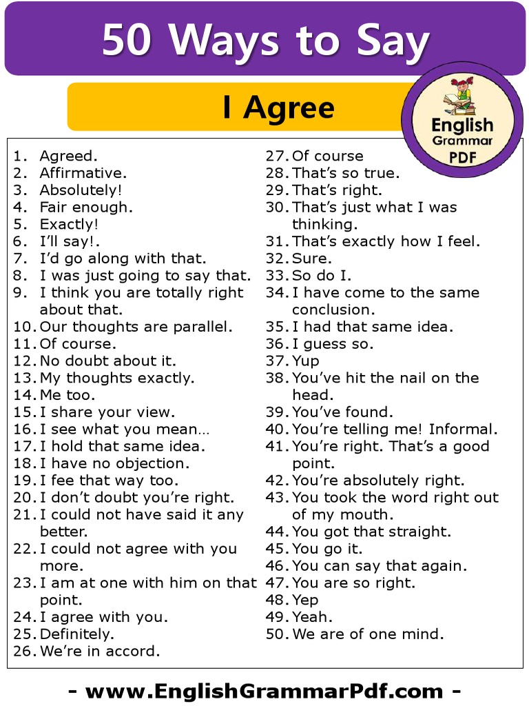 50 Other Ways To Say I Agree English Phrases Examples | PDF