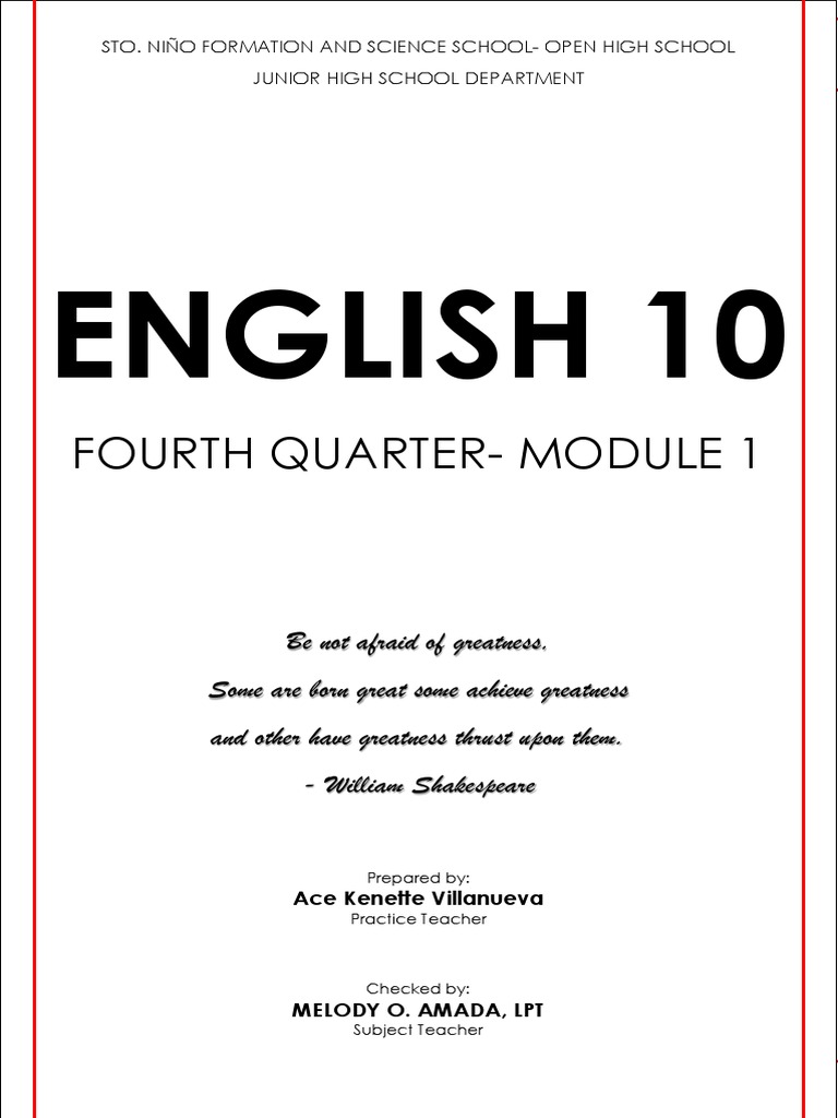 English 10: Fourth Quarter-Module 1 | PDF | Question | Statistics