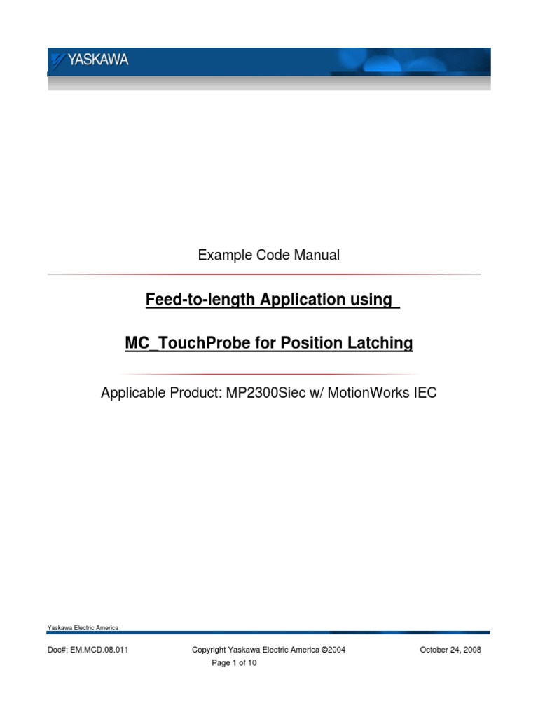 Feed-To-Length Application Using MC - Touchprobe For Position Latching | PDF | Switch | Debugging