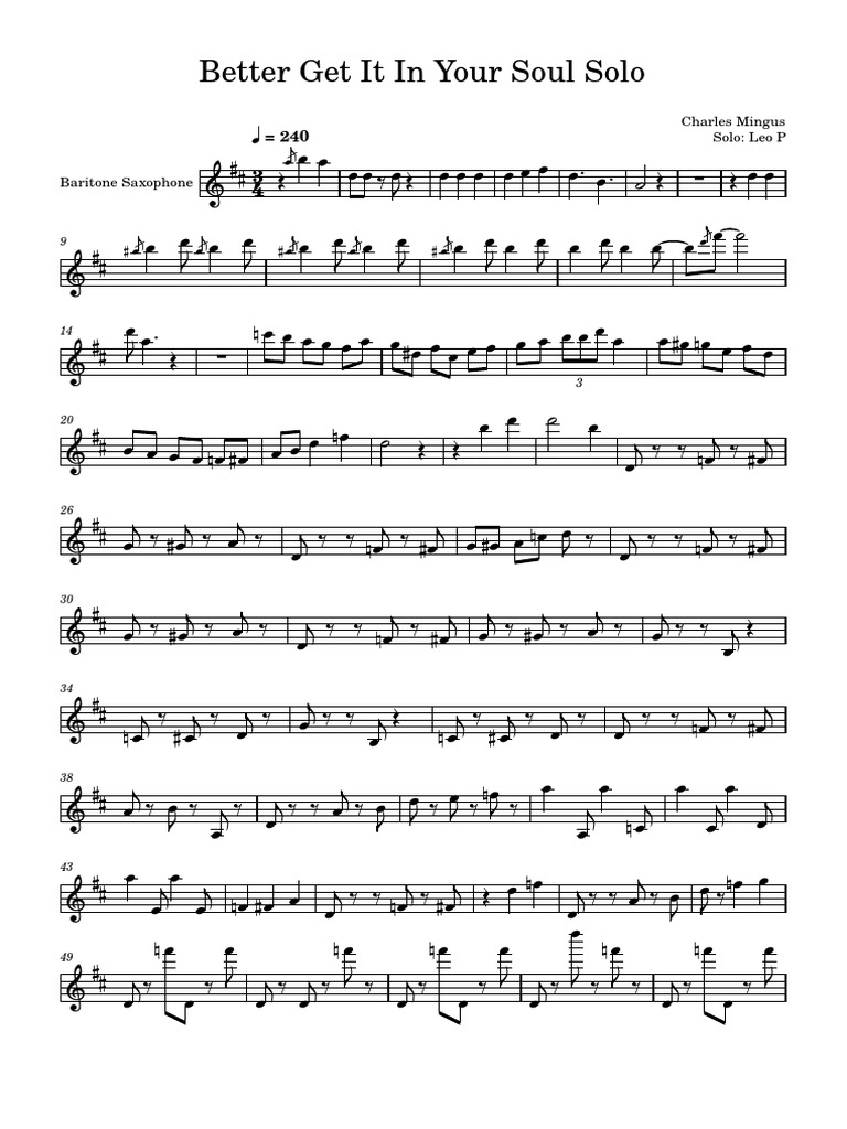 Baritone Sax Solo: Better Get It In Your Soul | PDF | Musical ...