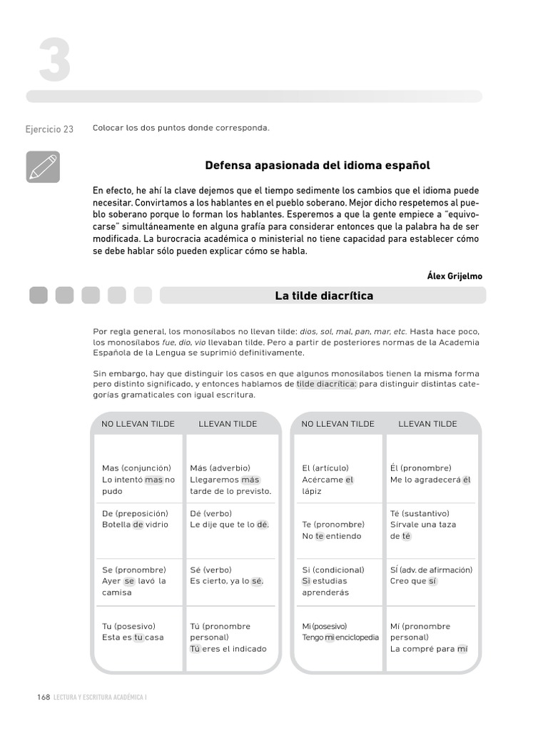 Taller de Texto Tarea 1 Acento Diacrítico Pg. 168-171 | PDF | Palabra ...