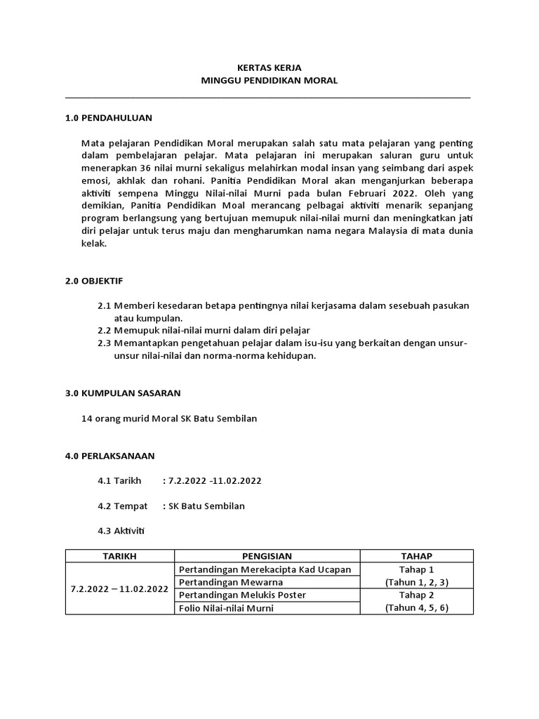 Kertas Kerja Pend Moral | PDF