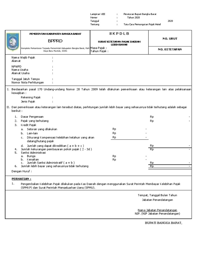 Form Surat Ketetapan Pajak Daerah Lebih Bayar | PDF