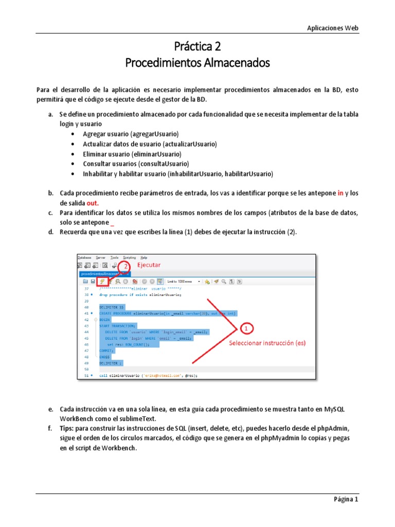Practica 2. Procedimientos Almacenados | PDF | Mi sql | SQL