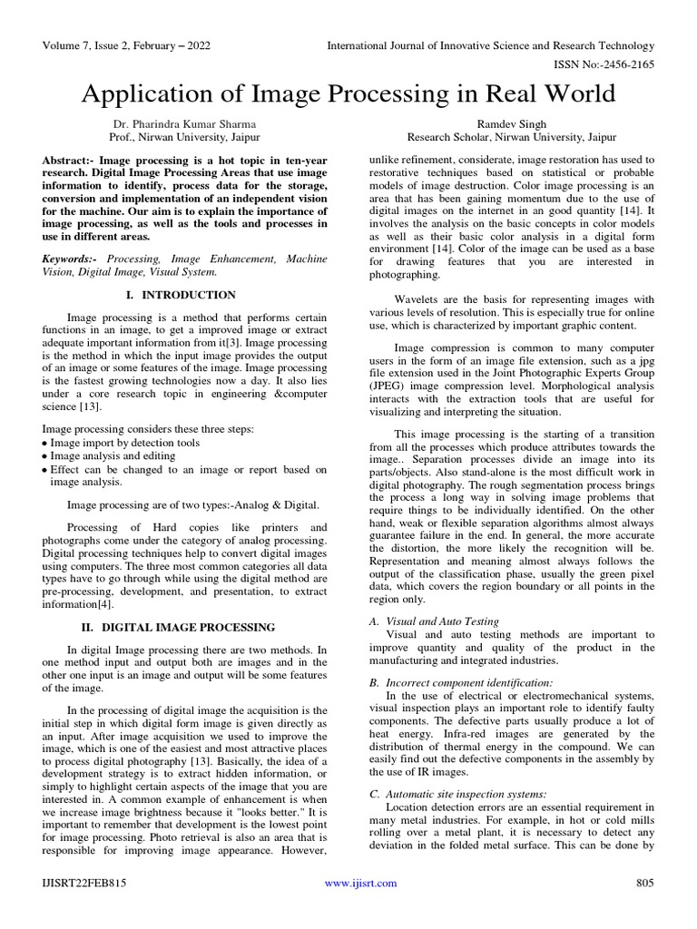 Application of Image Processing in Real World | PDF | Computer Vision ...
