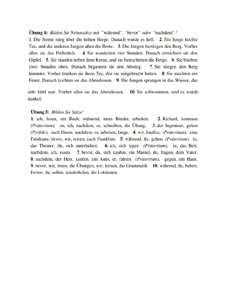 Bevor, Nachdem, Waehrend | PDF