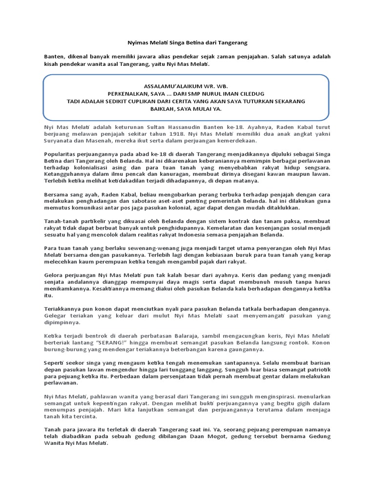 Nyimas Melati Singa Betina Dari Tangerang | PDF