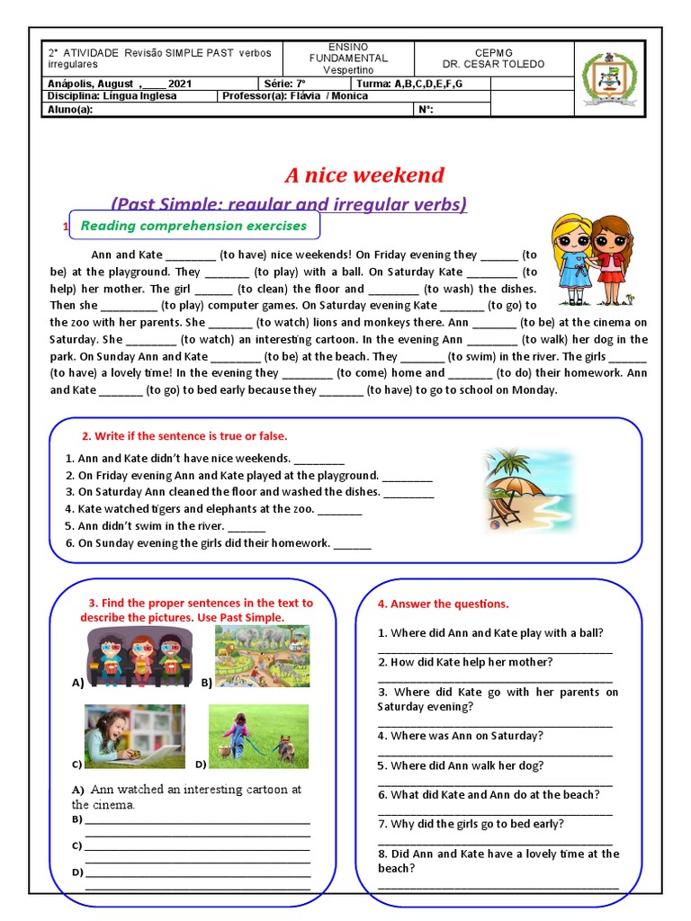 2° ATIVIDADE Revisão SIMPLE PAST Verbos Irregulares | PDF | Grammar ...