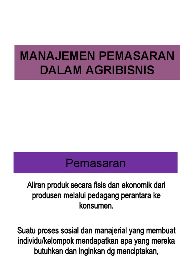 Manajemen Pemasaran Dalam Agribisnis | PDF