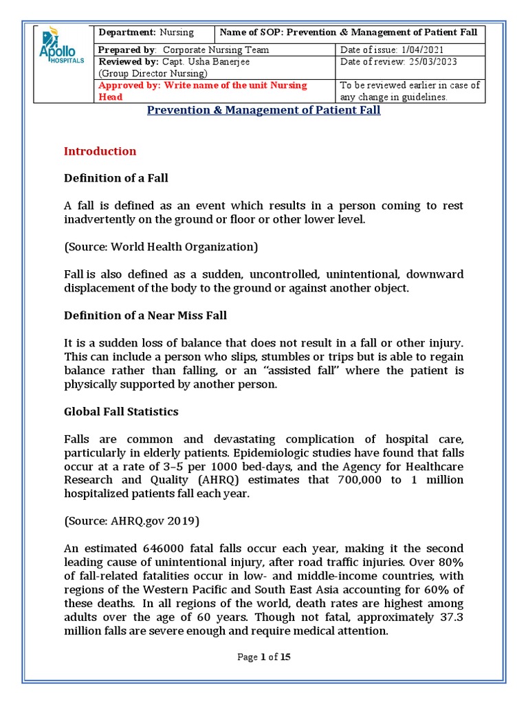 Patient Fall Prevention and Management Guide | PDF | Patient Safety ...