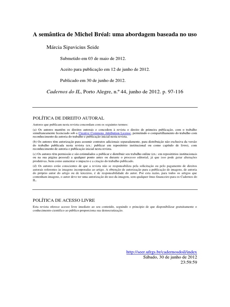 Livro A Semântica de Michel Bréal Uma Abordagem Baseada No Uso | PDF ...