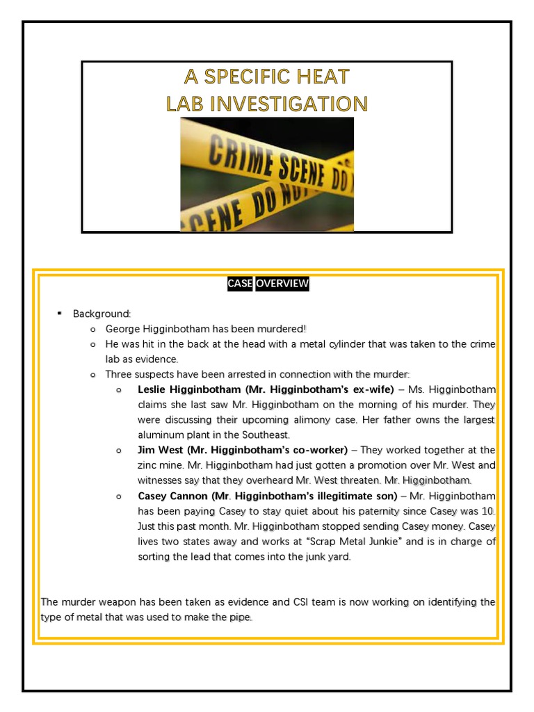 A SPECIFIC HEAT Crime Scene Investigation G10 Group 1-1 | PDF ...