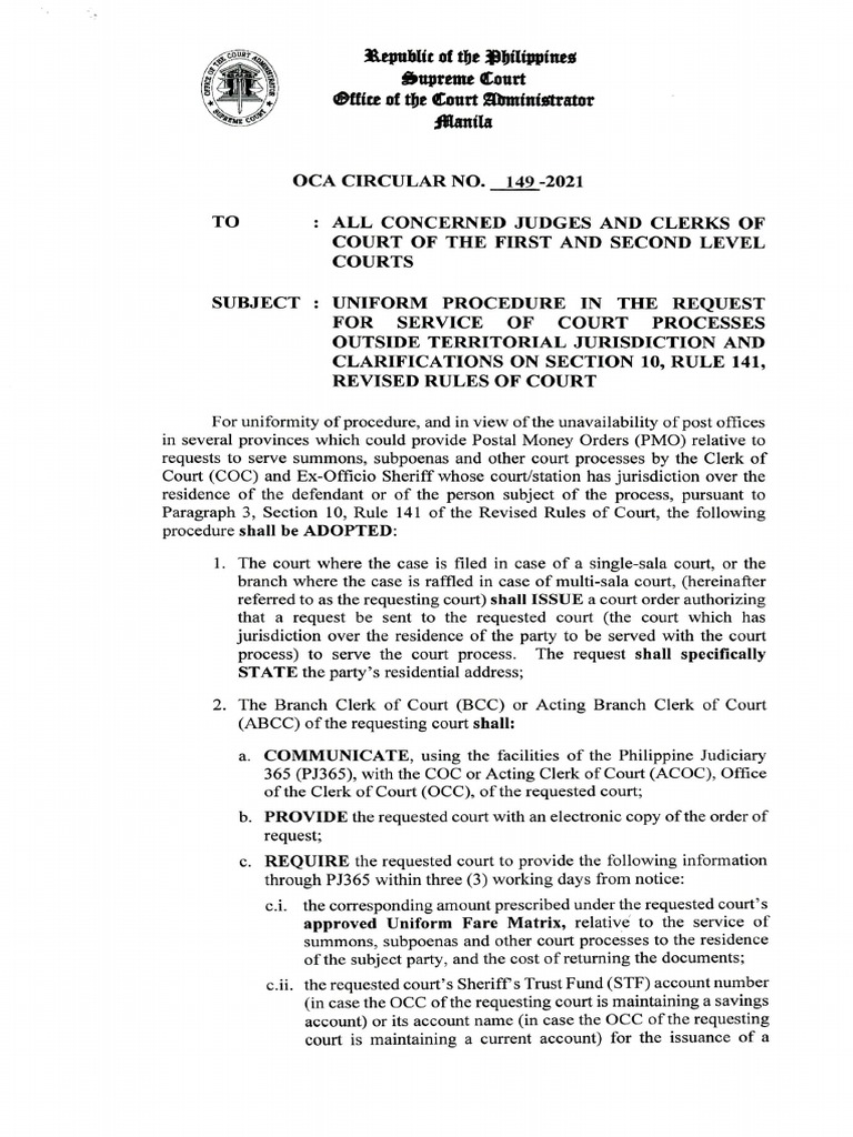 OCA Circular No. 149-2021 | PDF
