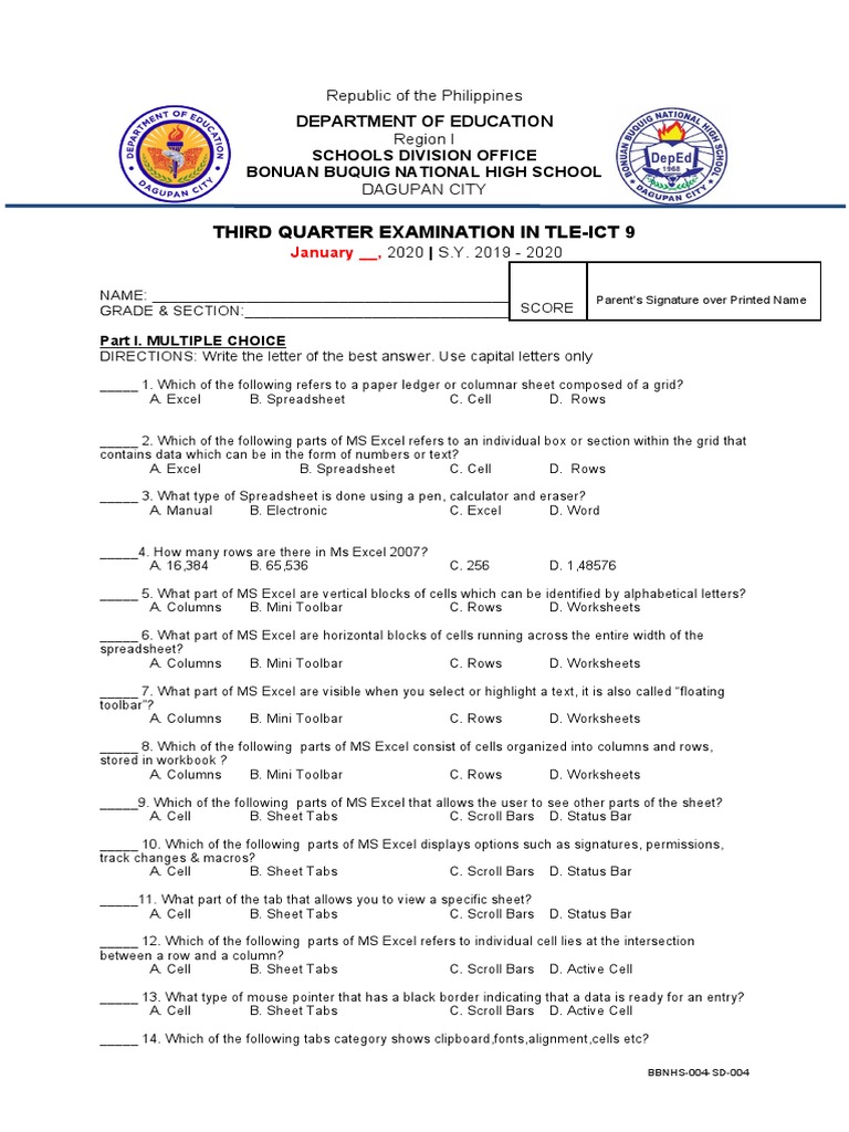 CHS 9 Computer Summative Test | PDF | Microsoft Excel | Spreadsheet