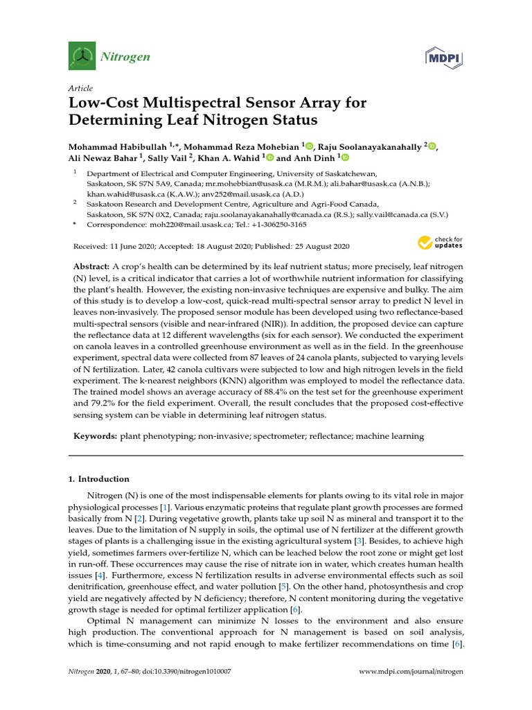 Low-Cost Multispectral Sensor Array For Determining Leaf Nitrogen Status | Download Free PDF ...