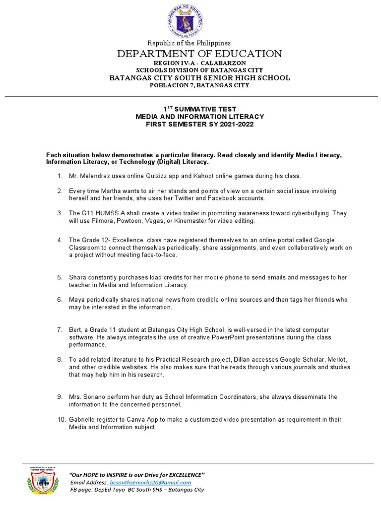 Department of Education: Batangas City South Senior High School | PDF ...