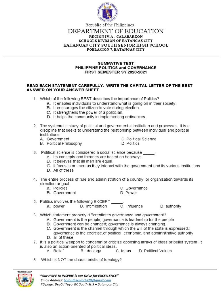 Summative Test PPG 1 | PDF | Ideologies | Governance