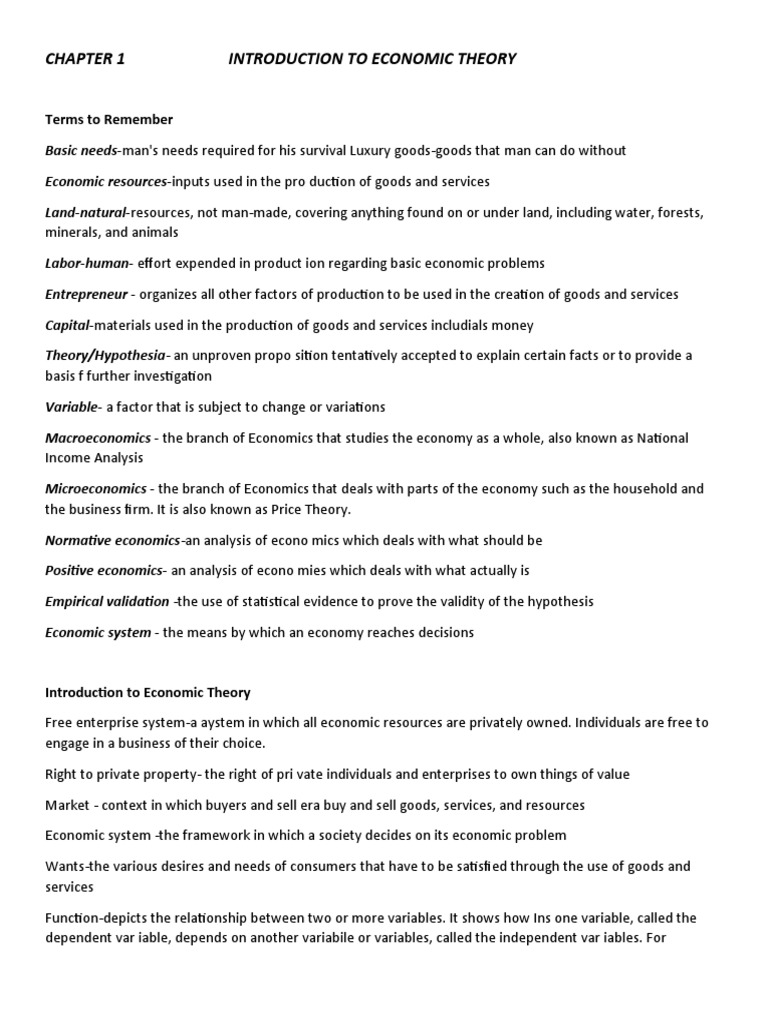 Chapter 1 Introduction To Economic Theory | PDF | Demand | Microeconomics