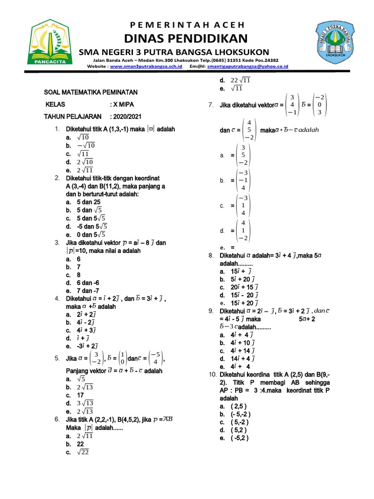 Soal MTK Wajib Kls X 2021 (Genap) | PDF