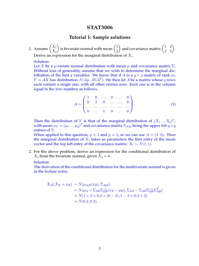 Bivariate Normal Distribution Solutions | PDF | Matrix (Mathematics) | Covariance Matrix