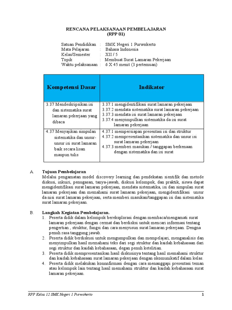 RPP Selembar Kelas XII | PDF