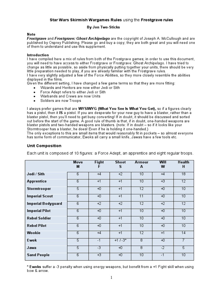 Star Wars Skirmish Wargames Rules Using The Frostgrave Rules | PDF ...