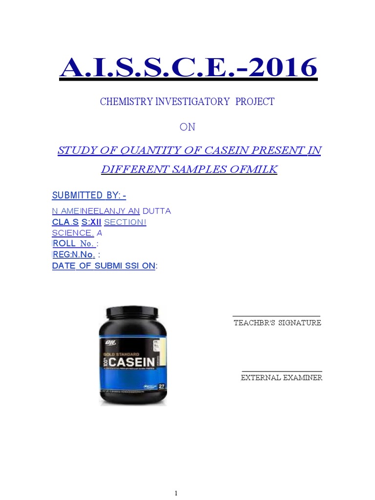 Study of Quantity of Caesin Present in Different Samples of Milk 1 ...