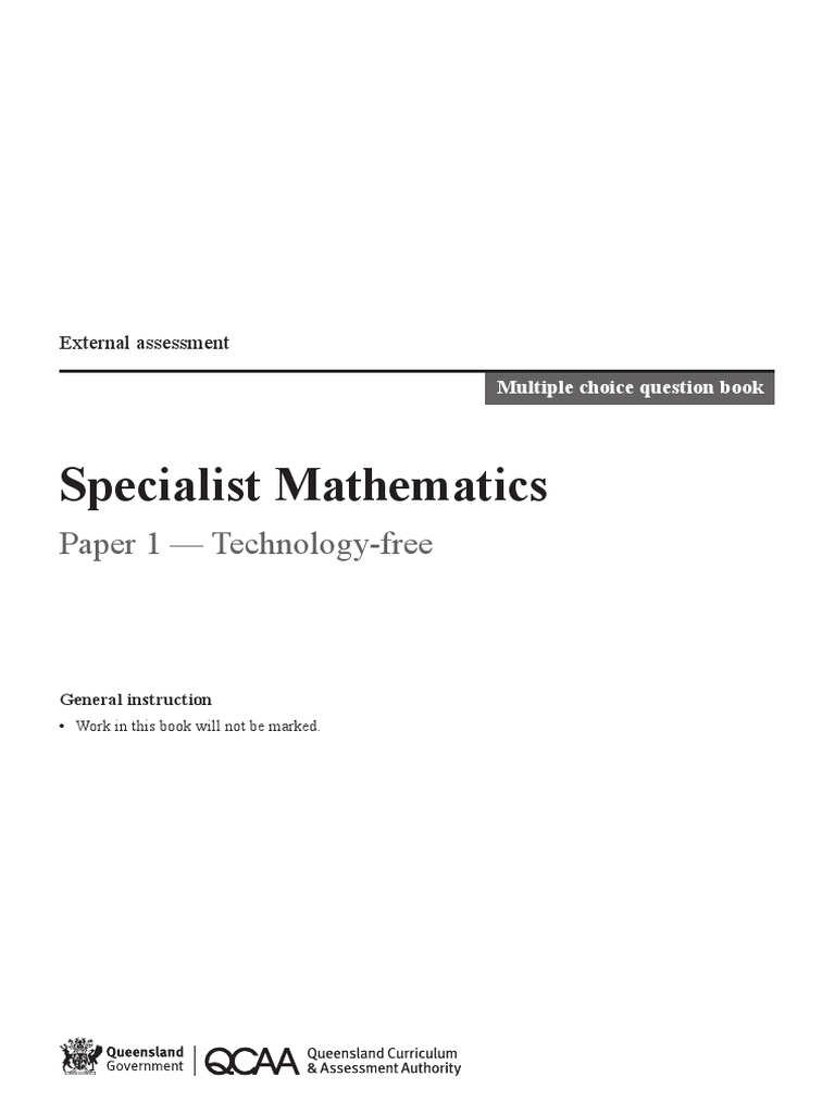 Specialist Mathematics: Paper 1 - Technology-Free | PDF | Sample Size ...