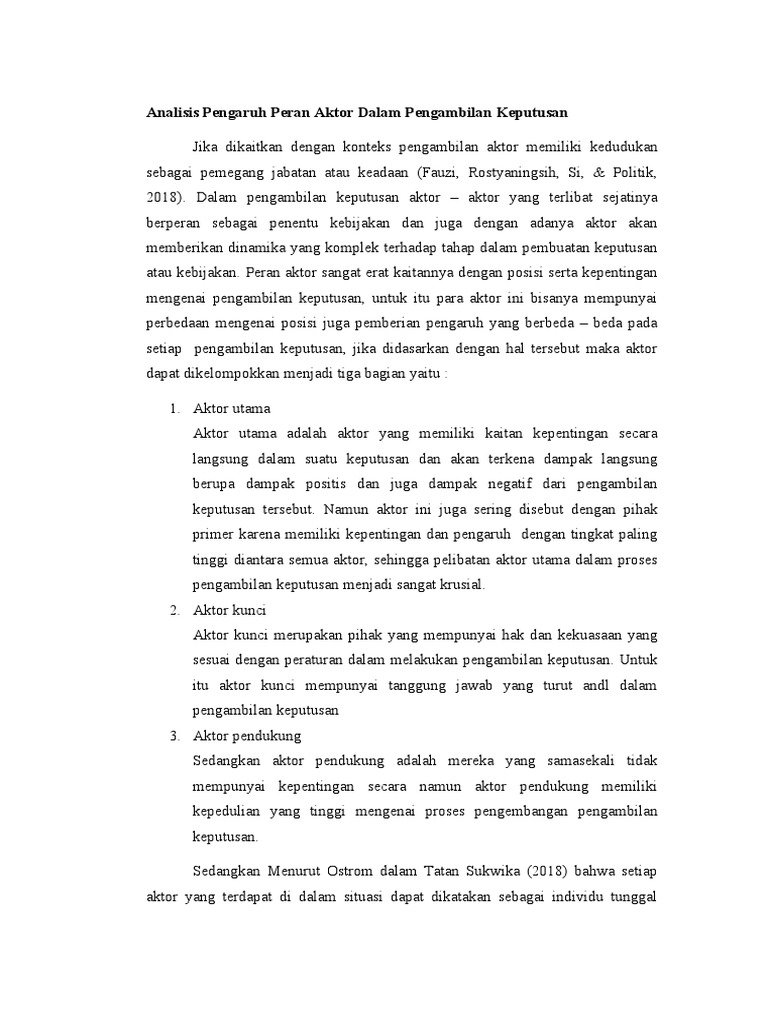 Analisi Pengaruh Peran Aktor Dalam Pengambilan Keputusan | PDF | Karier & Perkembangan ...