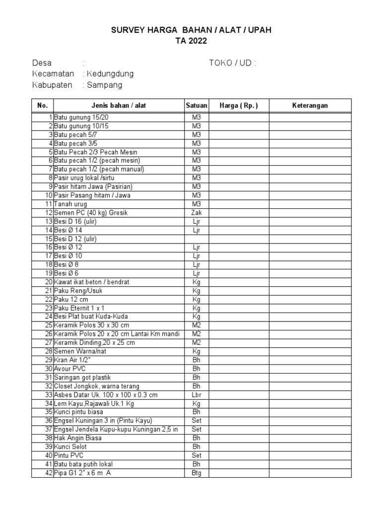 Contoh Dokumen SURVEY HARGA DESA TA 2022 | PDF