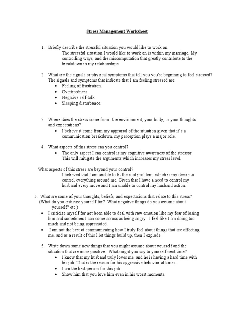 Stress Management Worksheet | PDF | Stress (Biology) | Stress Management