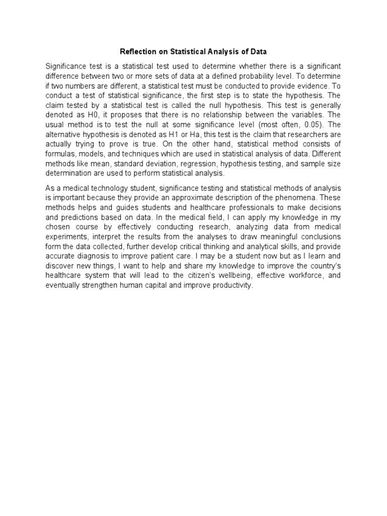 Reflection On Statistical Analysis of Data | PDF | Self-Improvement