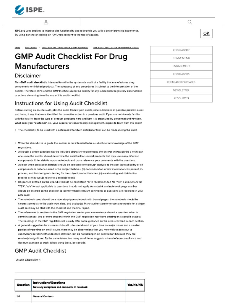 GMP Audit Checklist | PDF