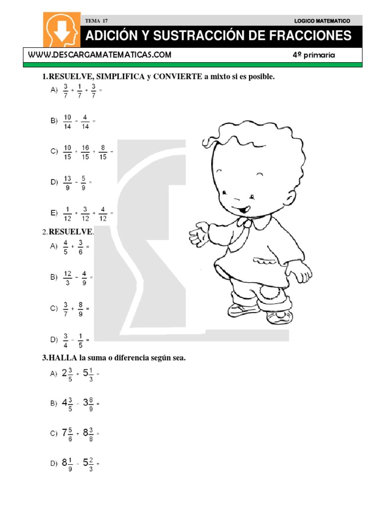 Fracciones: Adición y Sustracción 4º Primaria | PDF