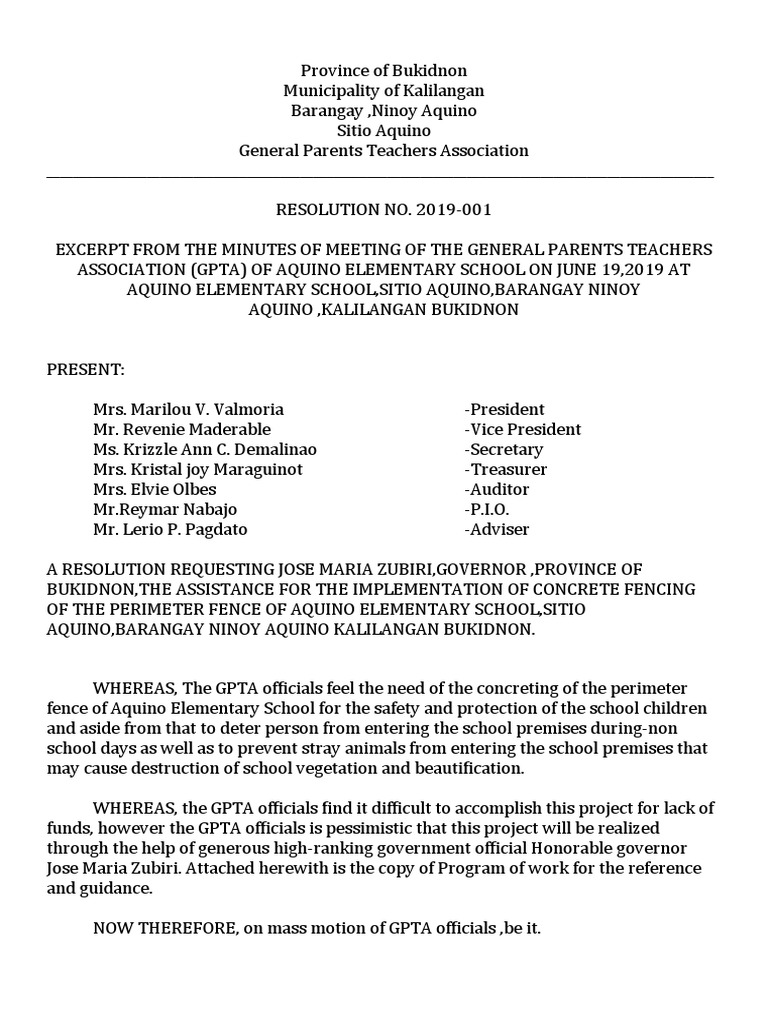 Resolution Pta | PDF