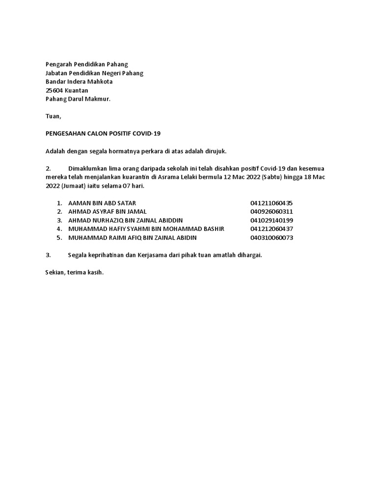 Surat Kuarantin JPN | PDF