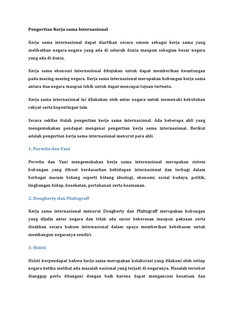 Pengertian Kerja Sama Internasional | PDF | Ilmu Sosial