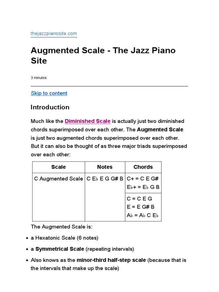 Augmented Scale - The Jazz Piano Site | PDF | Scale (Music) | Chord (Music)