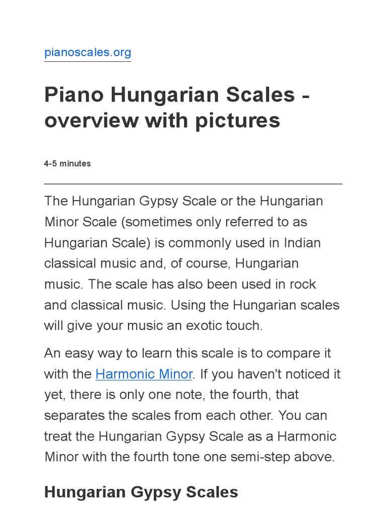 Piano Hungarian Scales - Overview With Pictures | PDF | Minor Scale ...