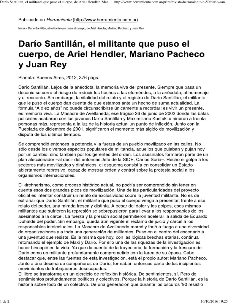 Ariel Hendler-Mariano Pacheco - Juan Rey Darío Santillán. El Militante ...