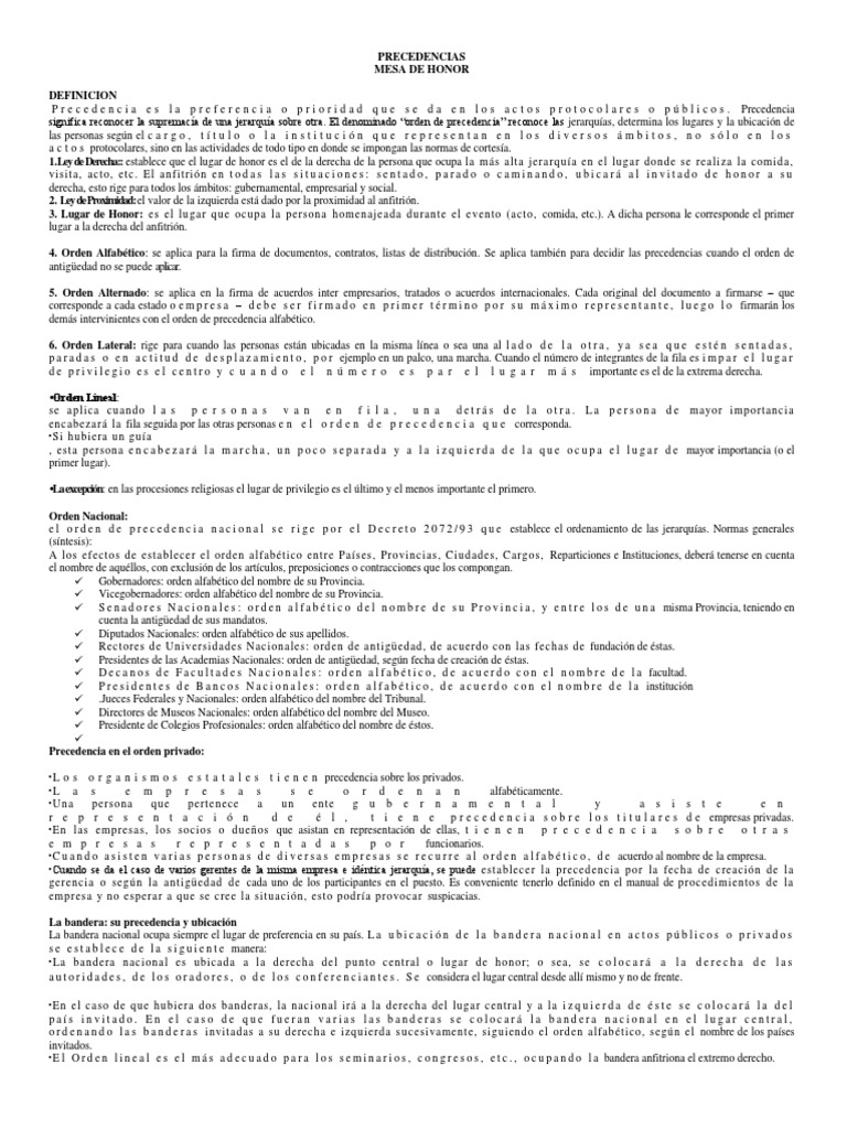 Protocolo de Precedencias y Jerarquías | PDF