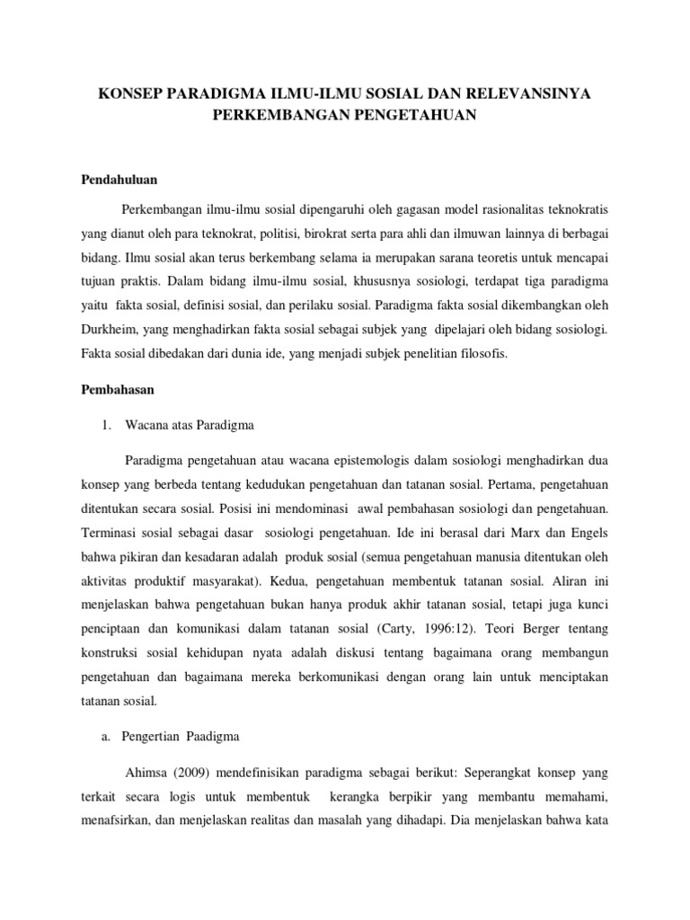 Artikel Konsep Paradigma Ilmu-Ilmu Sosial Dan Relevansinya Perkembangan ...