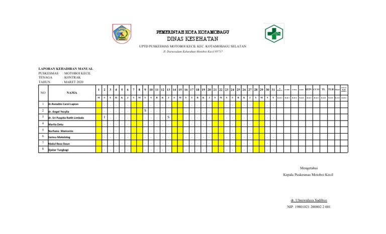 Rekapan Absen Manual Kontrak Maret 2020 | PDF