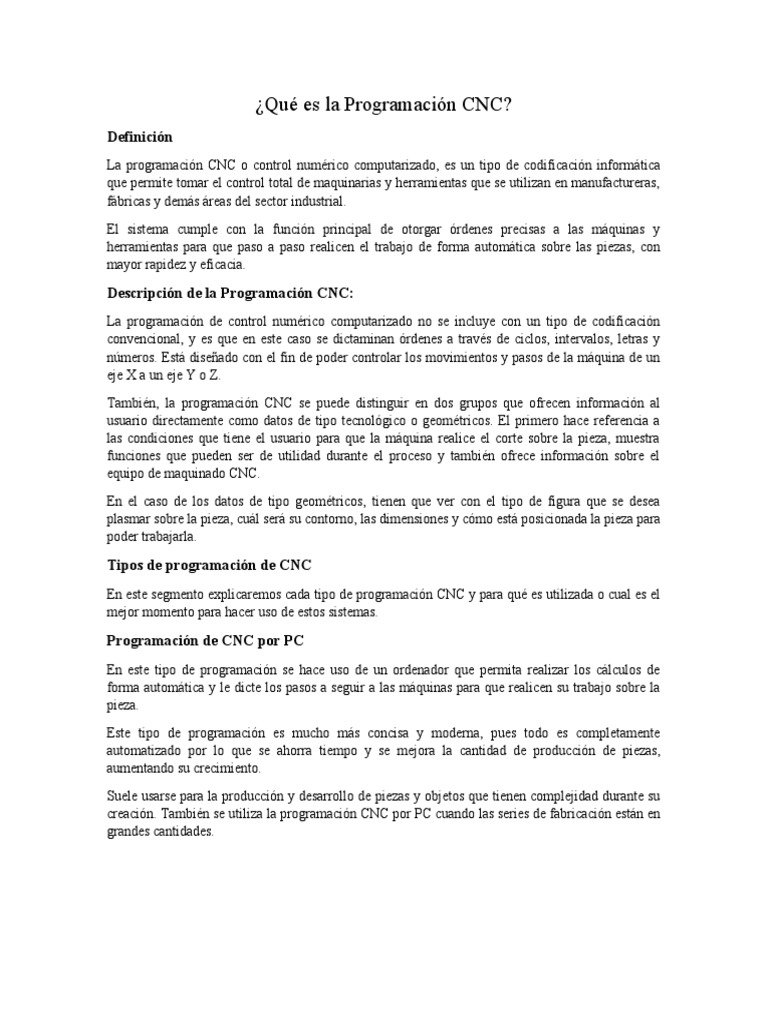 Qué Es La Programación CNC | PDF | Control numerico | Programación de ...